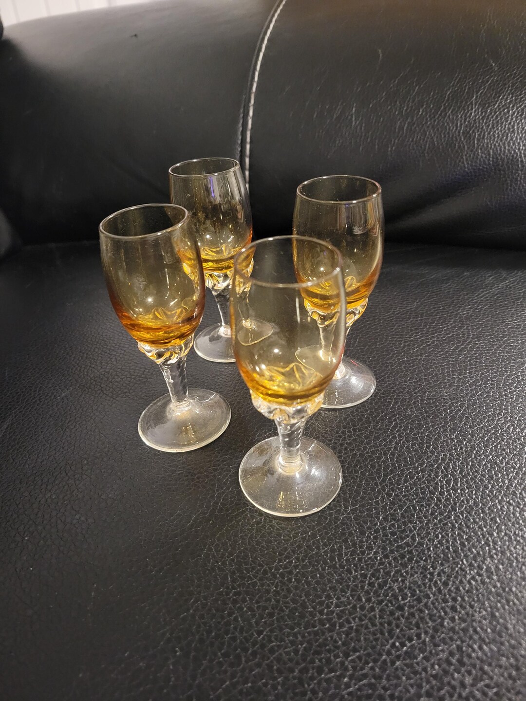 Set of 4 Vintage Amber Twisted Claw Stemmed Shot Glasses - Etsy