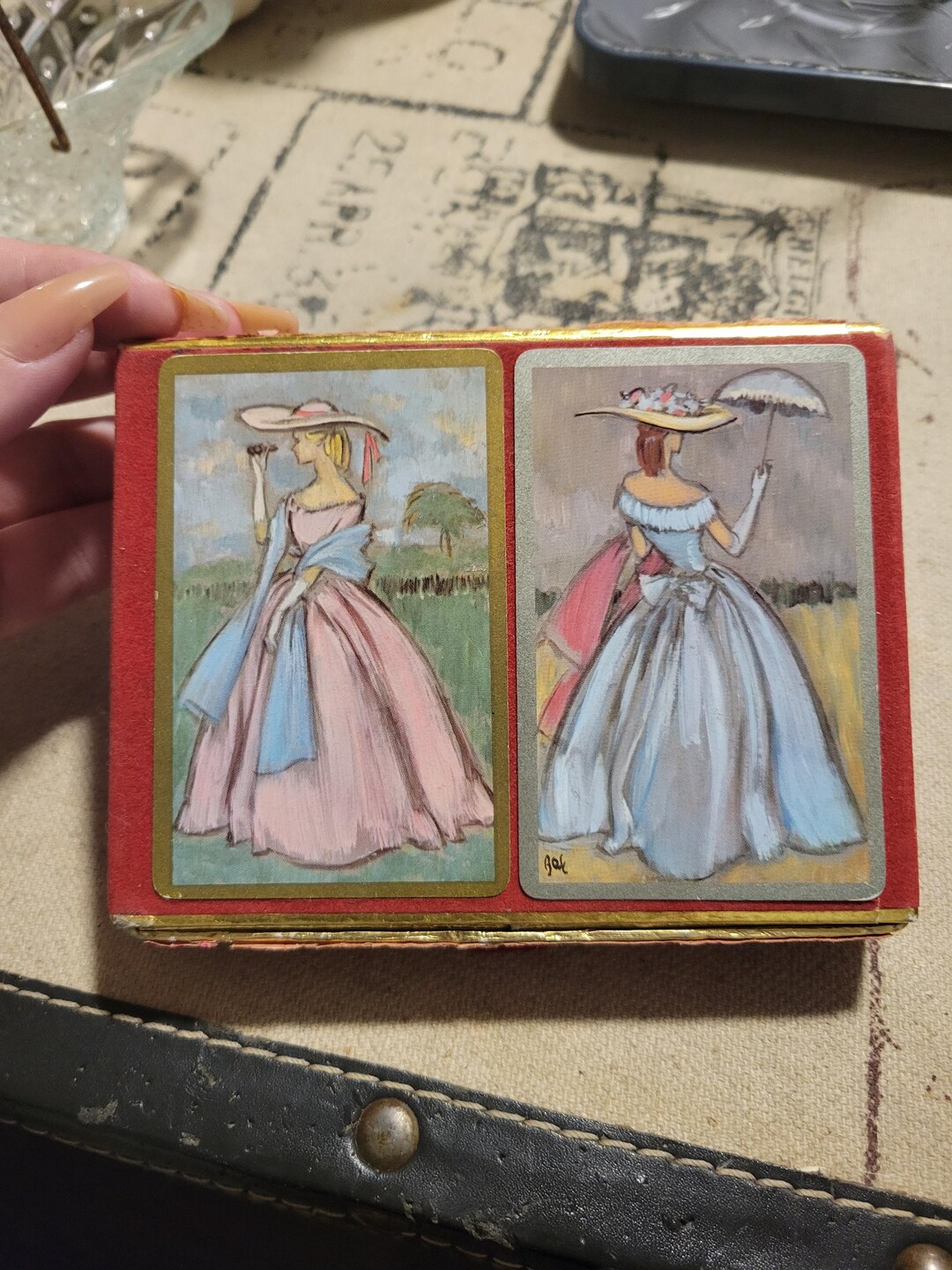 Vintage Congress Playing Cards. 2 Decks in Pull Out Red Velvet Case ...