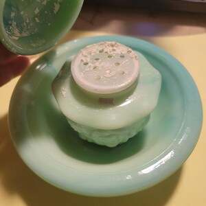 Jade Talc Powder Shaker/decanter With Bowl. Floral Designs. - Etsy
