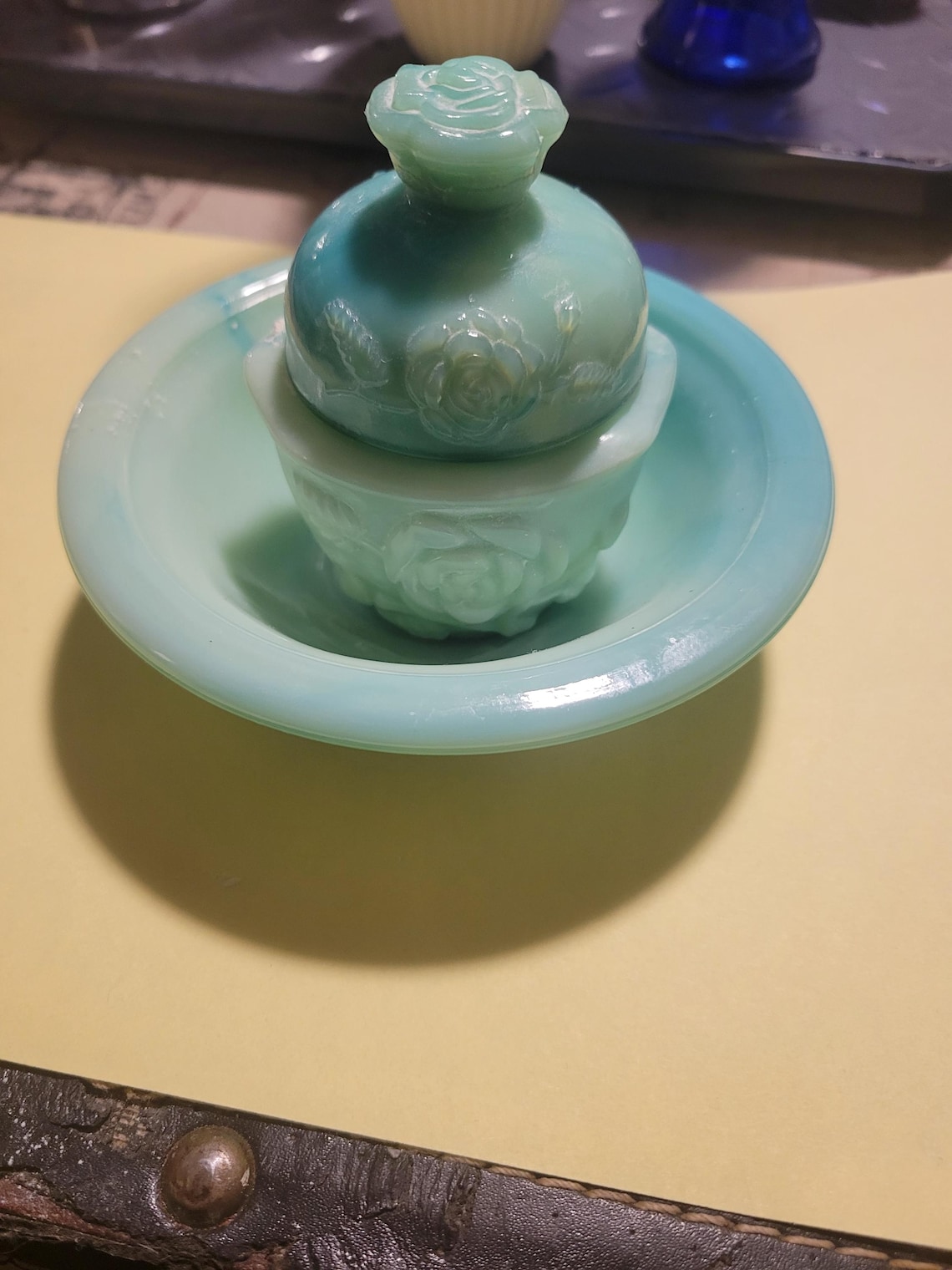 Jade Talc Powder Shaker/decanter With Bowl. Floral Designs. - Etsy