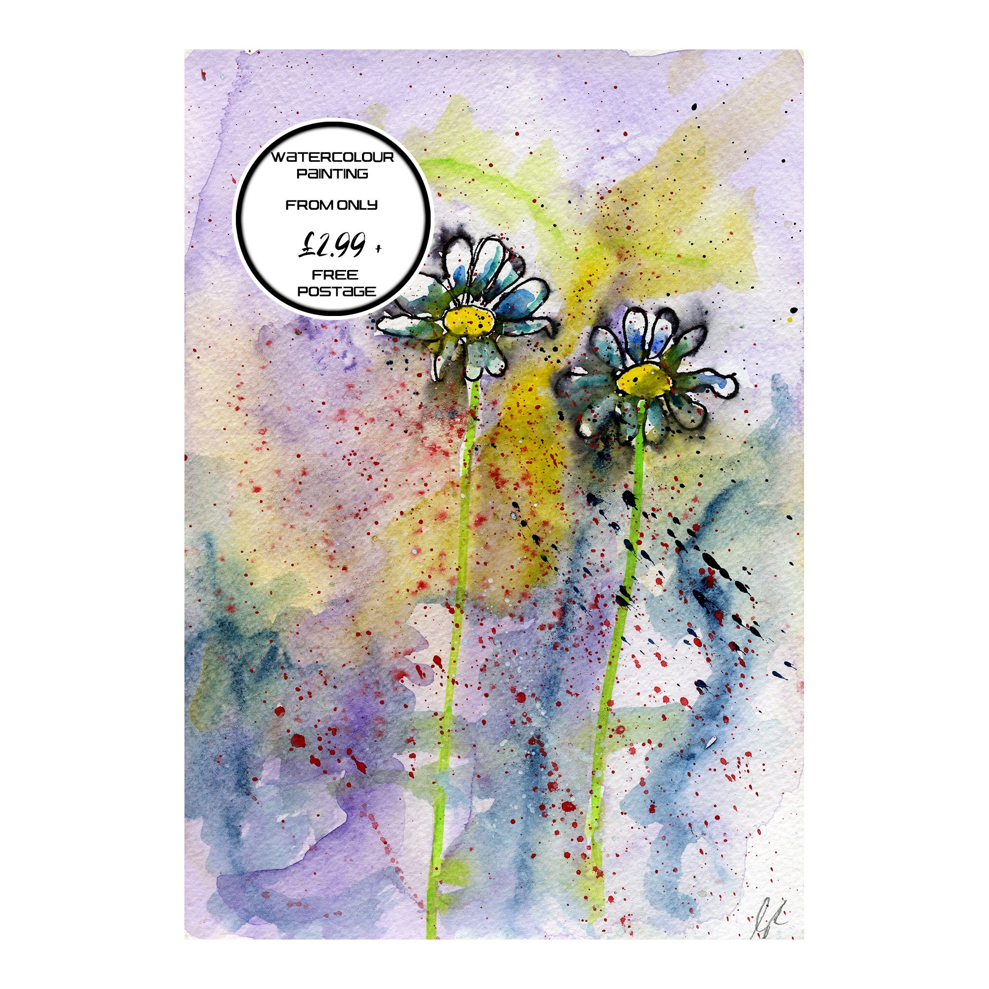 Watercolor floral pink A3 7x5 Gift for her Printable wall art Daisy ...