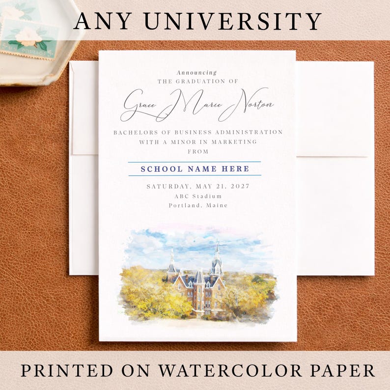 Maine Graduation Announcements, Custom University Grad Cards Watercolor ...