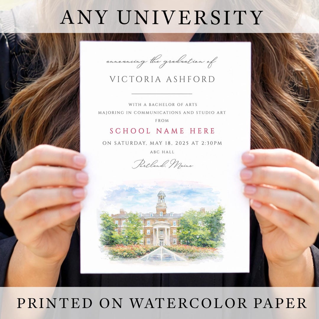 Maine Graduation Announcements, Custom University Grad Cards Watercolor ...