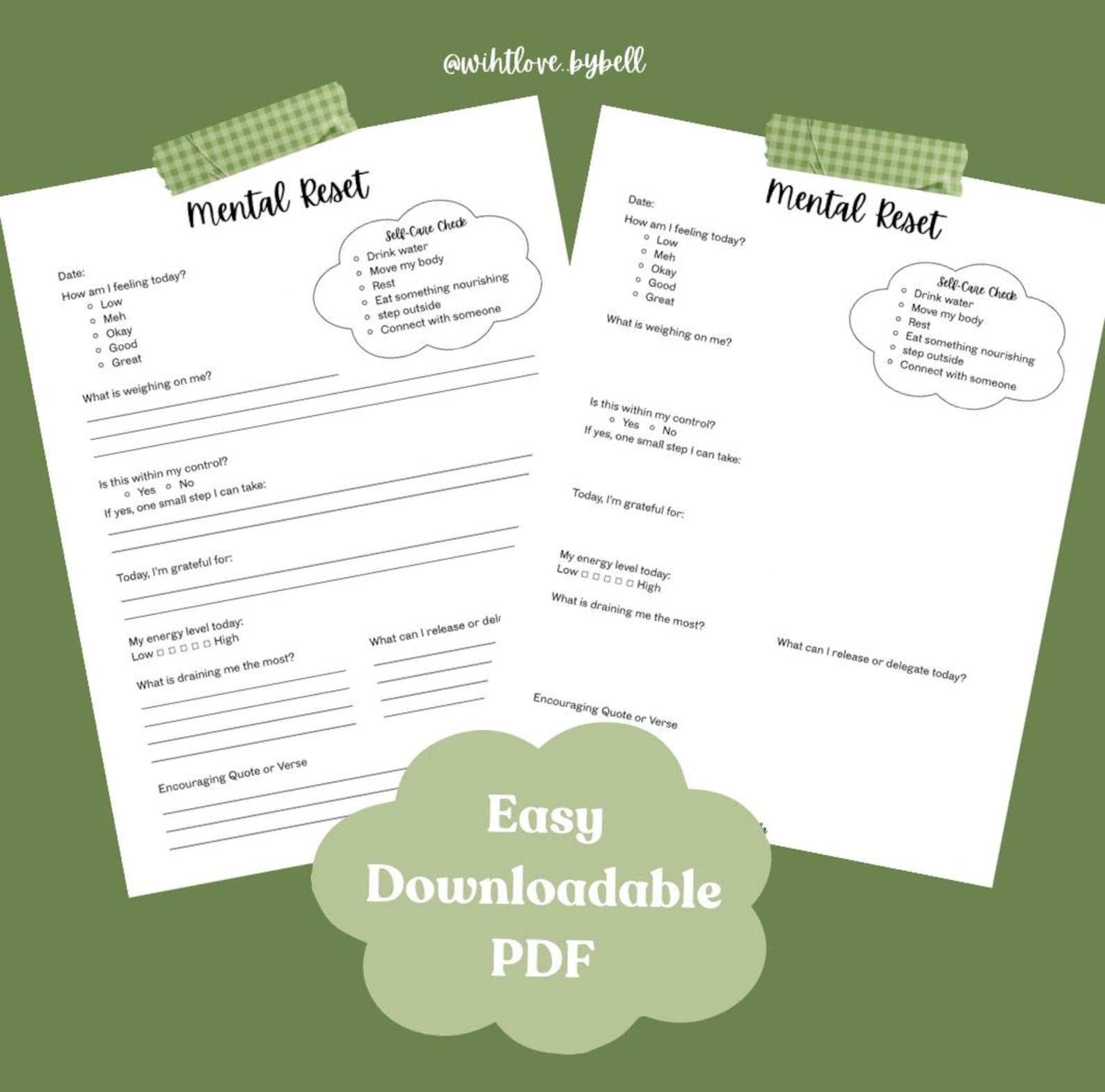 Mental Health Daily Check-in Sheet | Printable Self-care and Mood ...