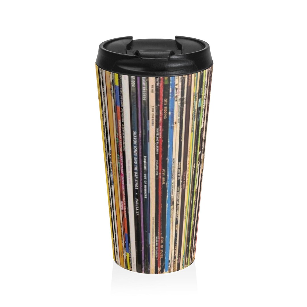 Vintage Vinyl Record Spines Stainless Steel Travel Mug | Music Lover ...