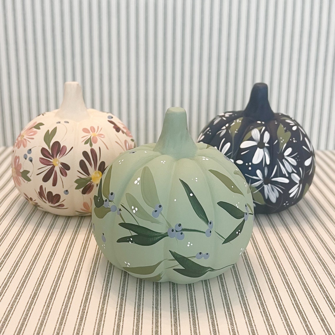 Hand Painted Floral Ceramic Pumpkins Fall Decor - Etsy