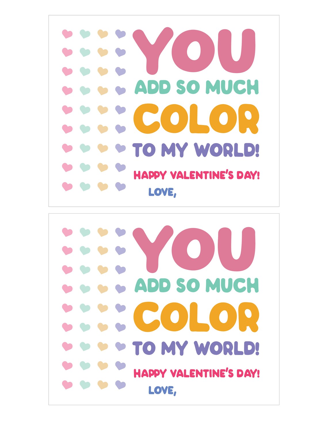 Valentine's Gift Tags, Printable You Color My World, Shuttle Pen ...