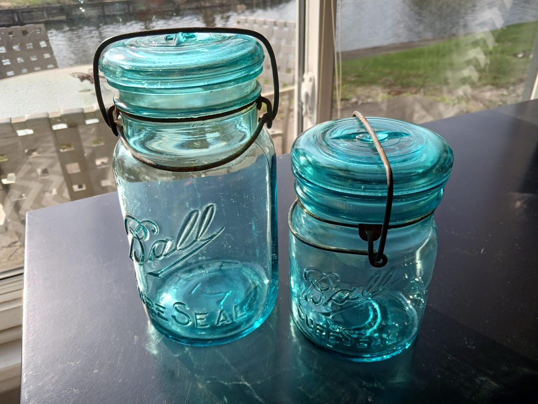 Vintage Blue Ball Sure Seal Mason Quart and Pint Canning Jars Wire ...