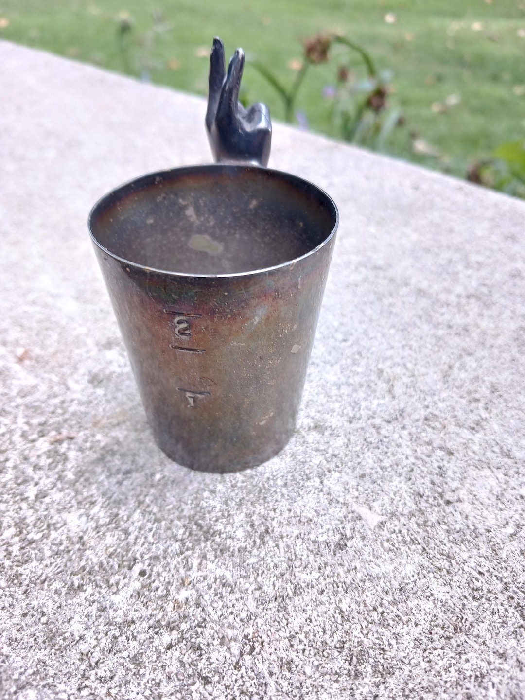 Vintage Napier Two Finger Shot Glass Silver Plated Peace Sign Jigger ...