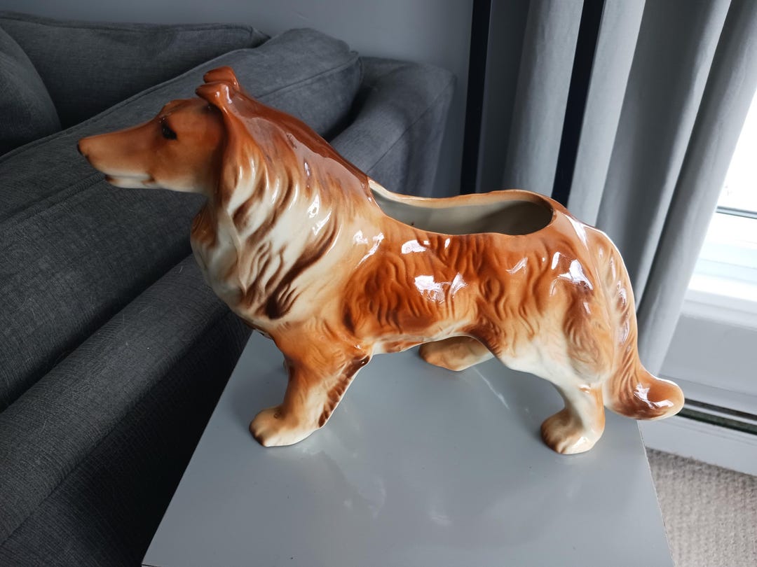 Vintage 1950s Large Collie Dog Planter Vase Art Pottery, Kitschy Mid ...
