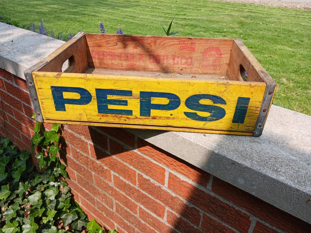 Vintage 1966 Yellow Wooden PEPSI Crate, Perry FL. Shadow Box, Display ...