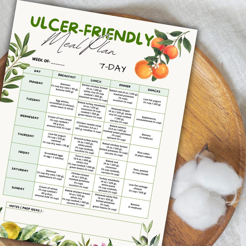 7-day Ulcer Friendly Meal Plan, Gentle Digestion Diet (PDF Download A4 ...