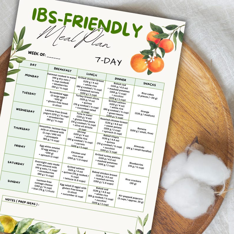 IBS Friendly 7-day Meal Plan Printable, IBS Diet Pdf, Low FODMAP ...