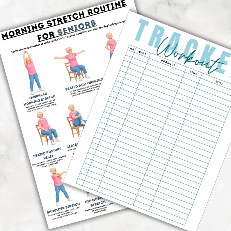 Morning Stretch Routine for Seniors, Gentle Daily Stretch Chart, Senior ...