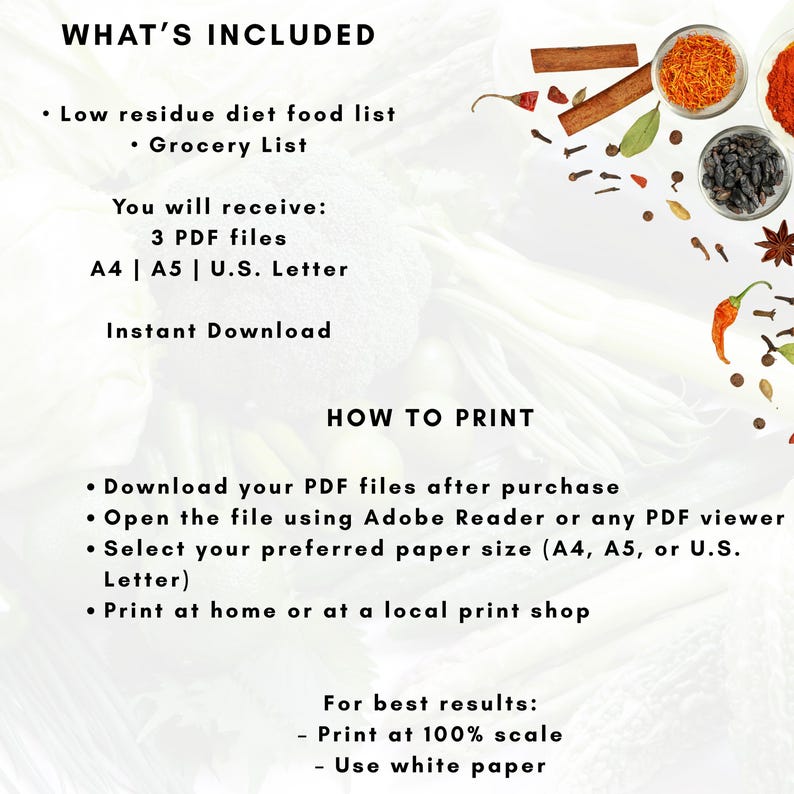 Low Residue Diet Food List, Focus Moderate Minimize Guide (PDF Download ...