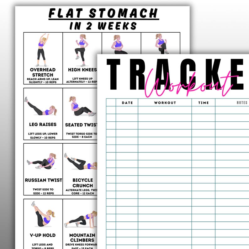 Flat Stomach in 2 Weeks, Belly Fat Loss Workout, Ab Exercises Printable ...