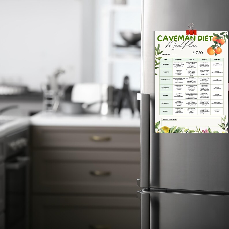 7-day Paleo Meal Plan, Grain-free Whole Foods, Water Tracker (PDF) - Etsy