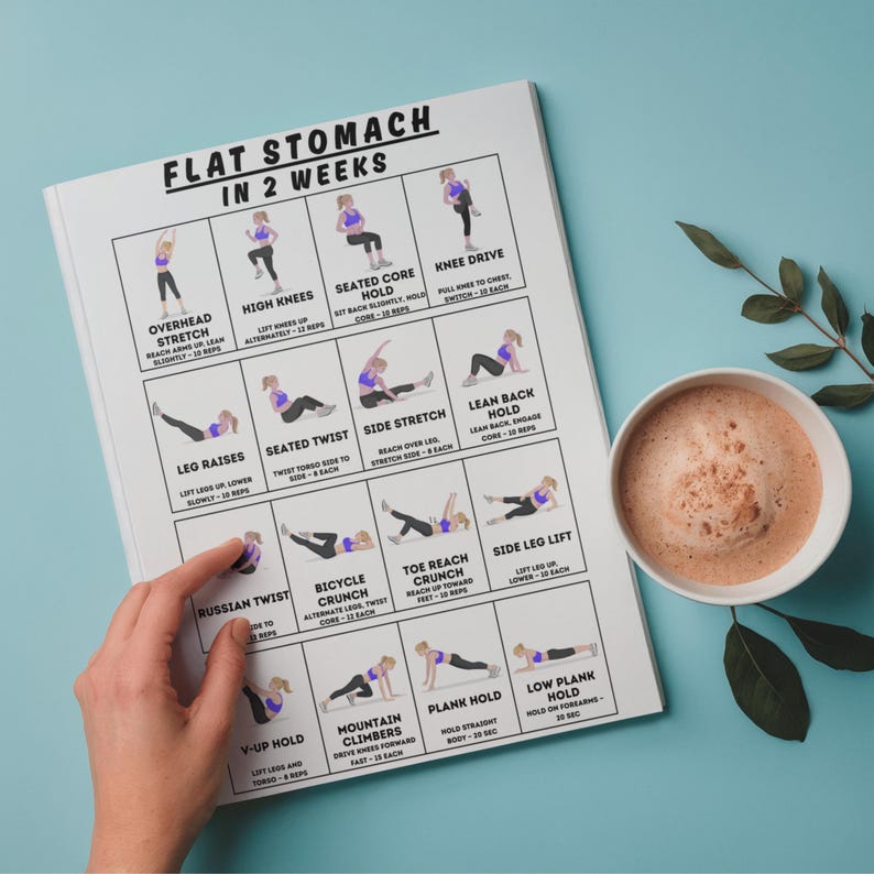 Flat Stomach in 2 Weeks, Belly Fat Loss Workout, Ab Exercises Printable ...