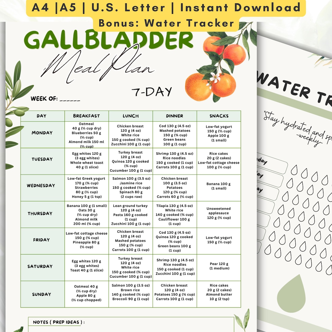 Gallbladder Meal Plan 7 Days Printable, Low Fat Gallbladder Diet Plan ...