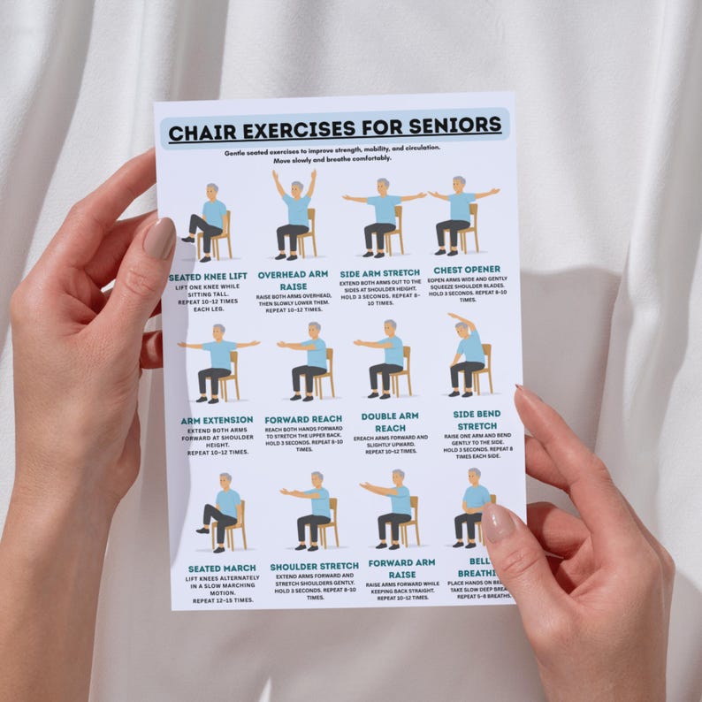 Chair Exercises for Seniors Printable, Seated Workout Chart, Elderly ...