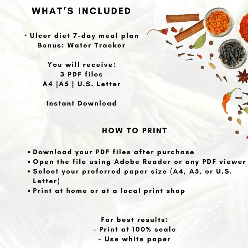 Ulcer-friendly 7-day Meal Plan, Gentle Eating Menu (PDF Printable ...