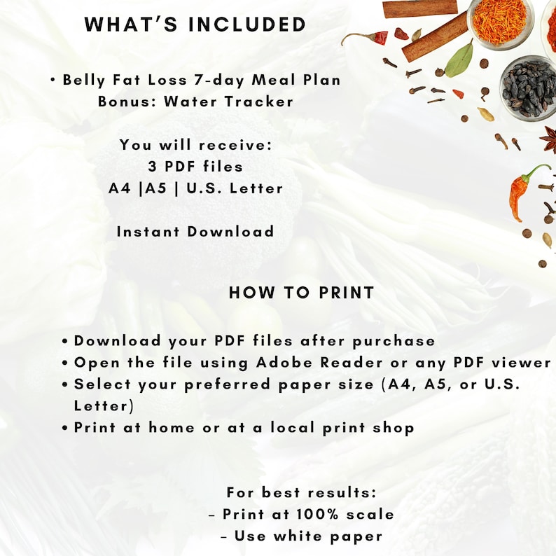 Belly Fat Loss 7 Day Meal Plan Printable, Flat Stomach Diet Plan ...