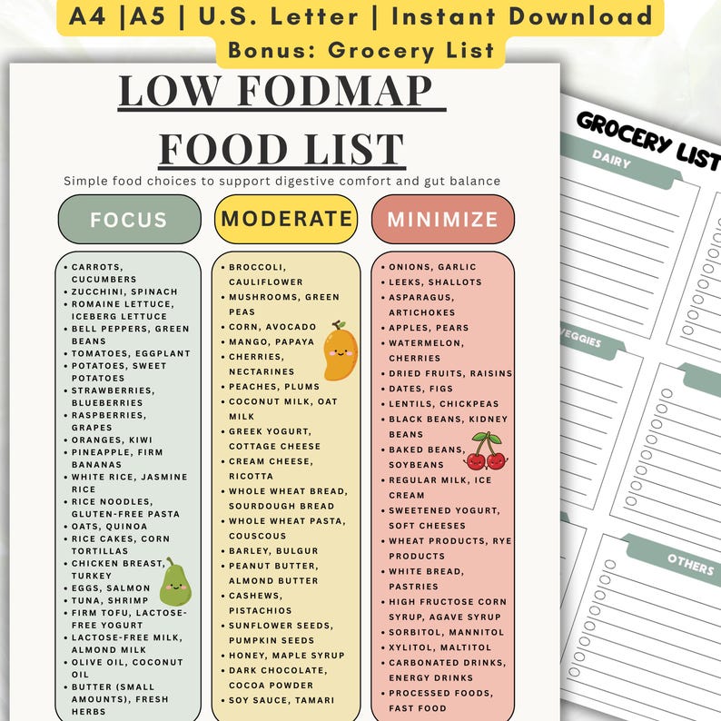 Low FODMAP Food List Printable, IBS Friendly Food Chart, Gut Health ...