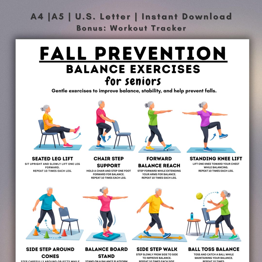 Fall Prevention Balance Exercises for Seniors Printable, Balance ...