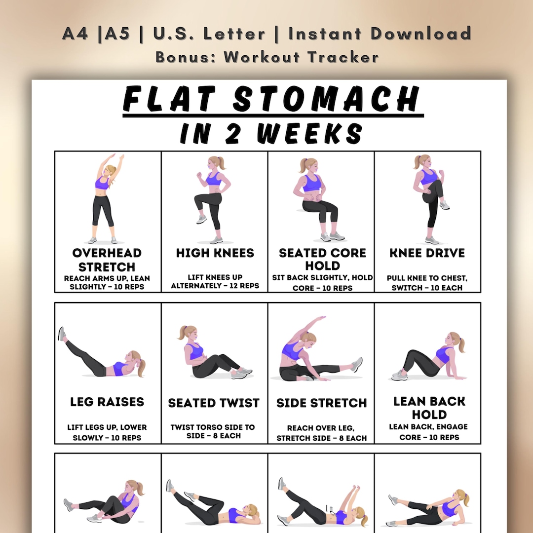Flat Stomach in 2 Weeks, Belly Fat Loss Workout, Ab Exercises Printable ...