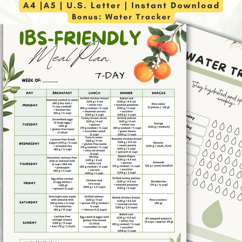 IBS Friendly 7-day Meal Plan Printable, IBS Diet Pdf, Low FODMAP ...