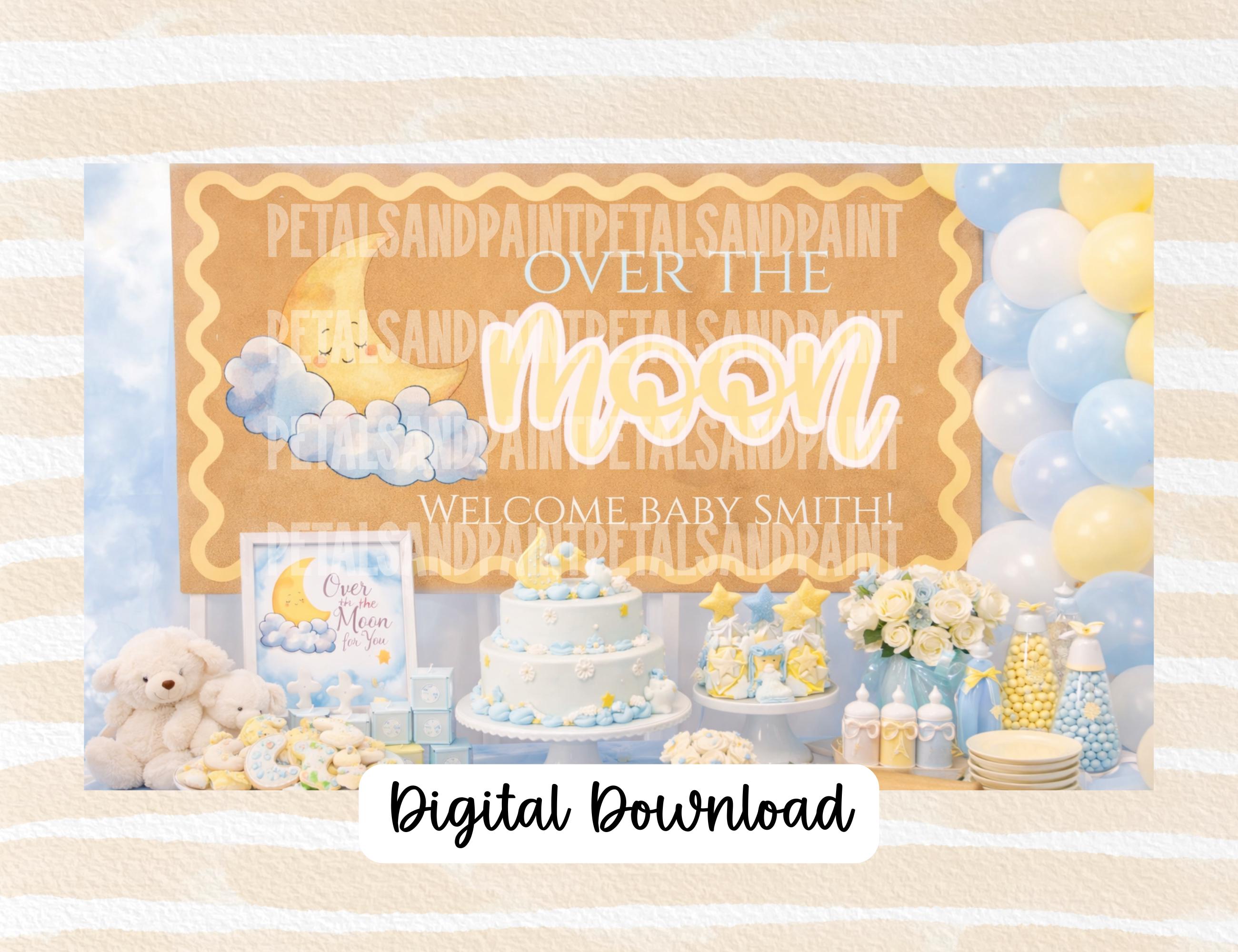 Over the Moon Baby Shower – Banner Canva Template | 60 × 35 In - Etsy