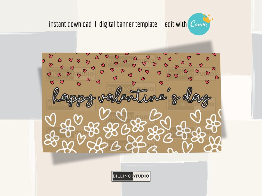 Valentines Day Hearts and Flowers Painted Banner Mockup | Digital ...