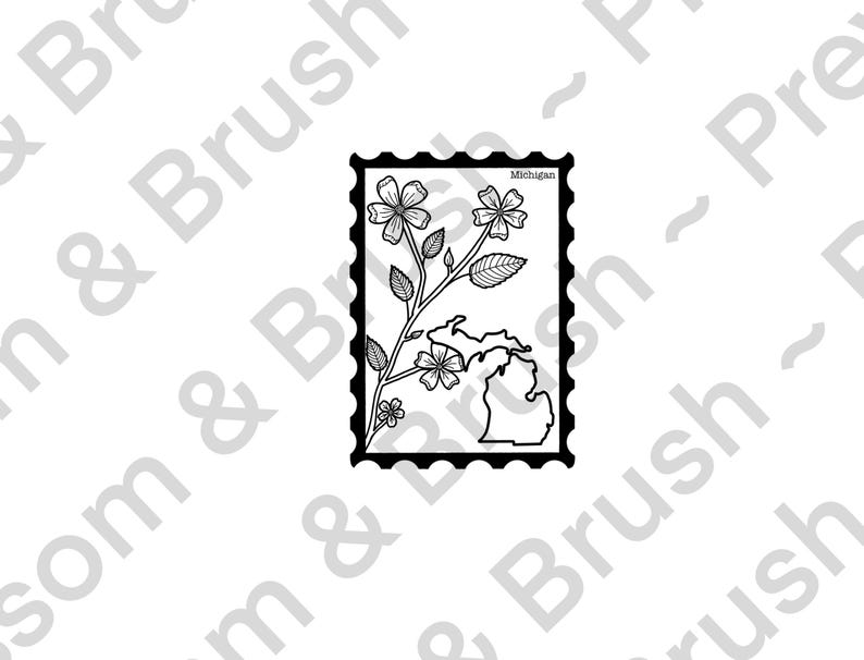 Michigan State Flower Stamp PNG | Hand Drawn Michigan Botanical ...