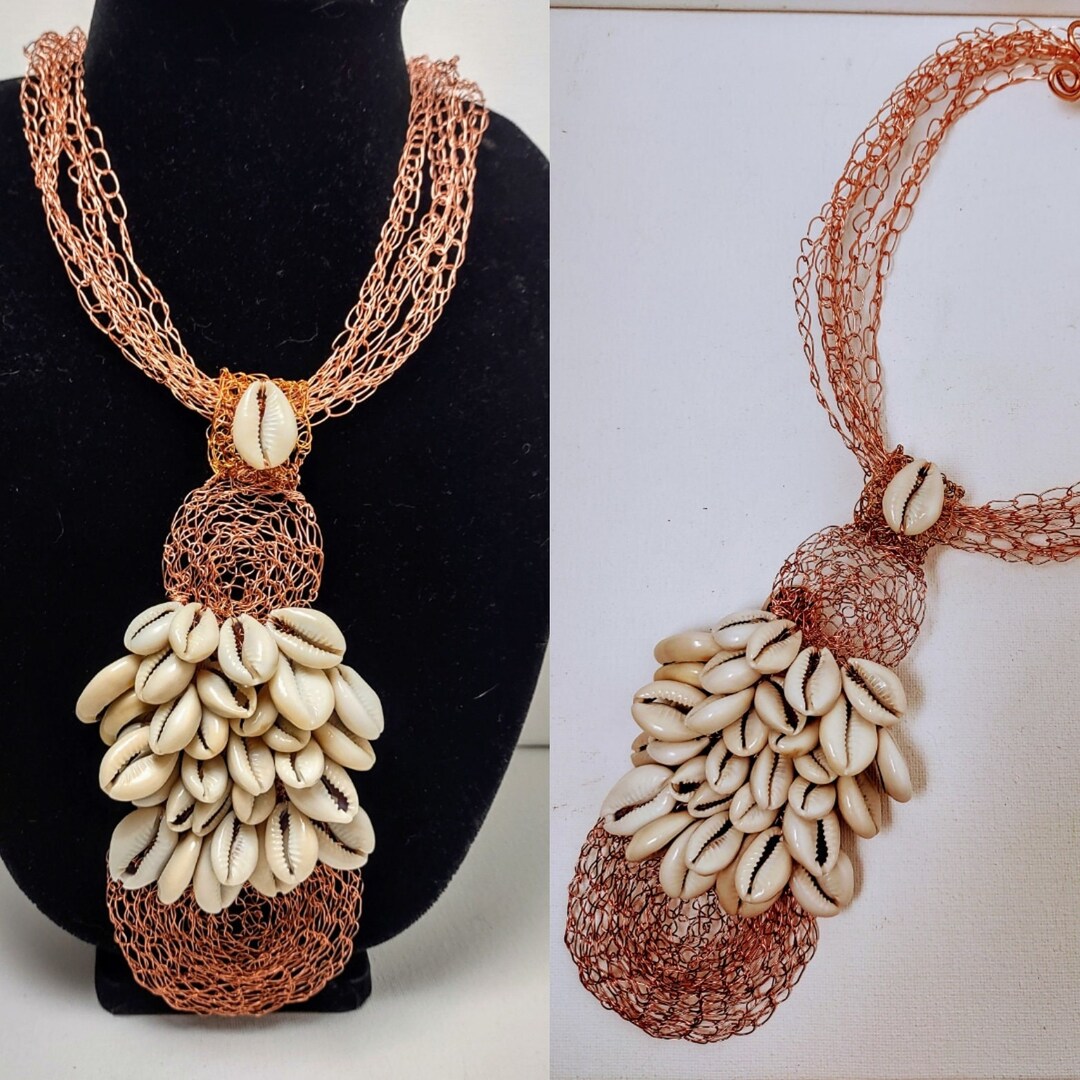 Copper and Cowrie Shell Statement Necklace Jewelry Art Wire - Etsy