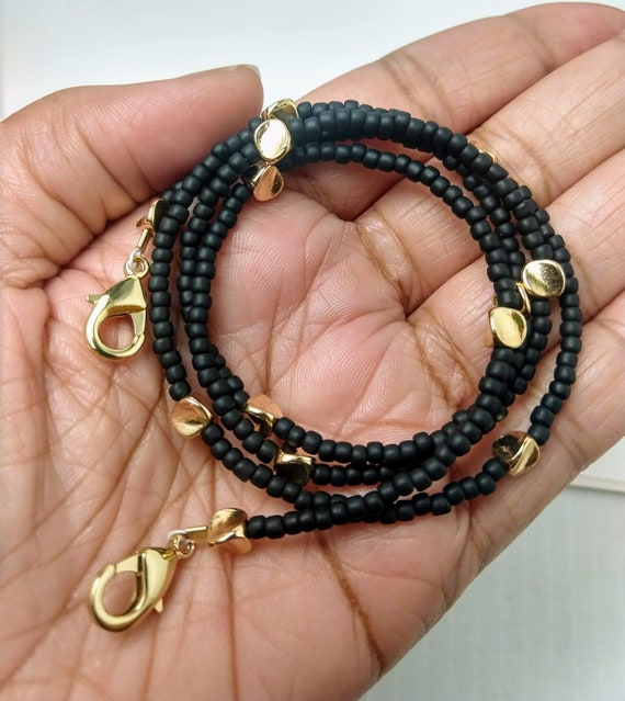 Black and Gold Beaded Face Mask Chain Neutral Mask Chain | Etsy