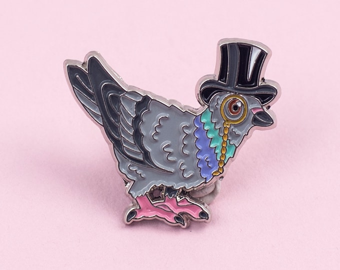 Pigeon Enamel Pin Badge Birds in Hats Pigeon in a Top Hat Pin Badge ...