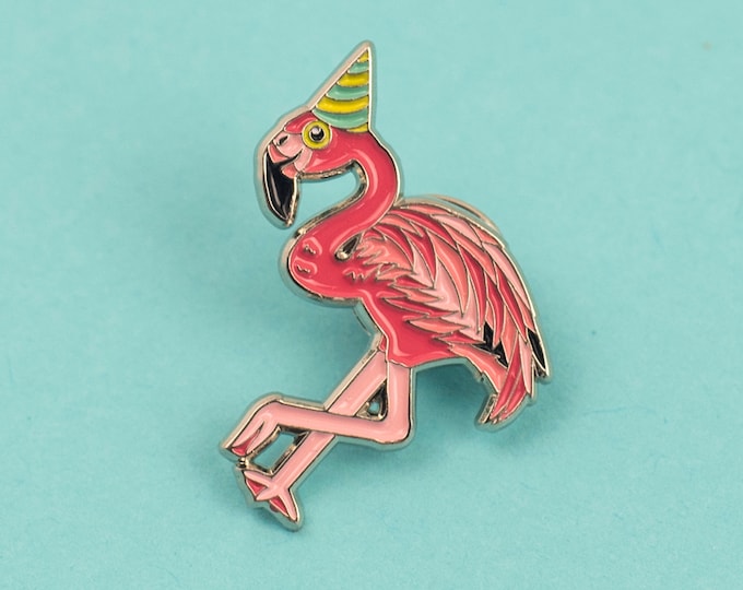 Flamingo Enamel Pin Badge - Birds in Hats Flamingo in a Party Hat Pin ...