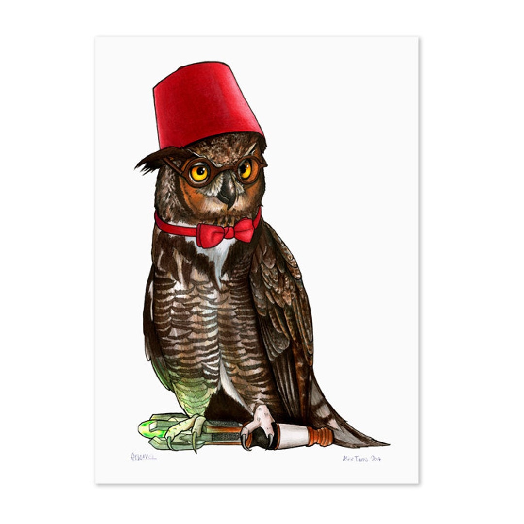 Dr Who Owl in Fez and Bow Tie A3 Print - Etsy