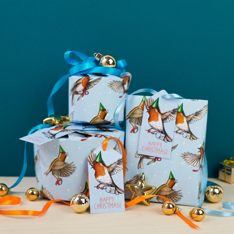 Wrapping Robins Wrapping Paper: Birds in Hats Robins in Party | Etsy