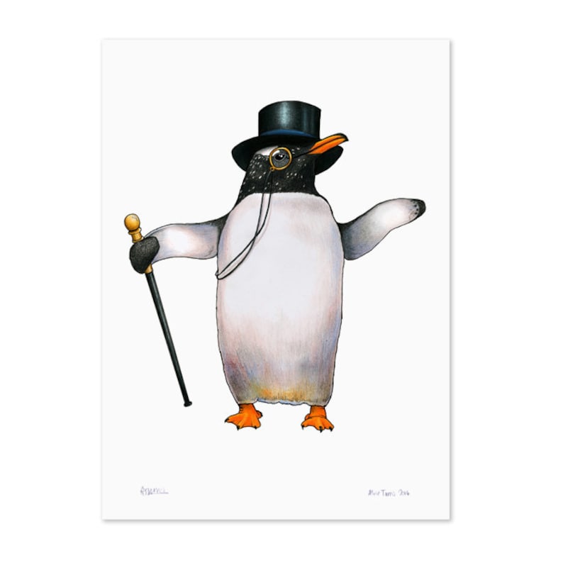 Penguin in a Top Hat - A3 Print - Etsy