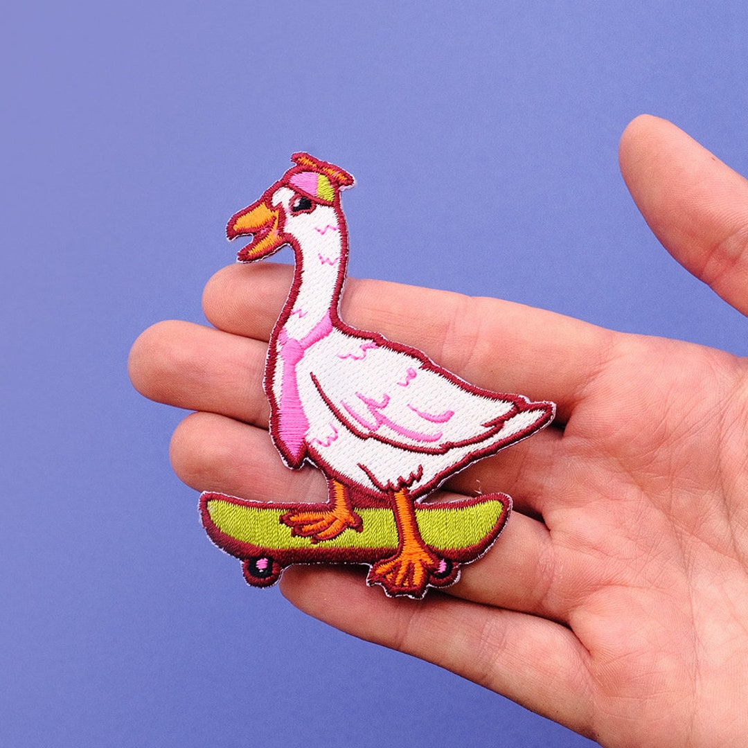 Skateboarding Goose Patch - Iron on Embroidered Bird Patch - Goose ...