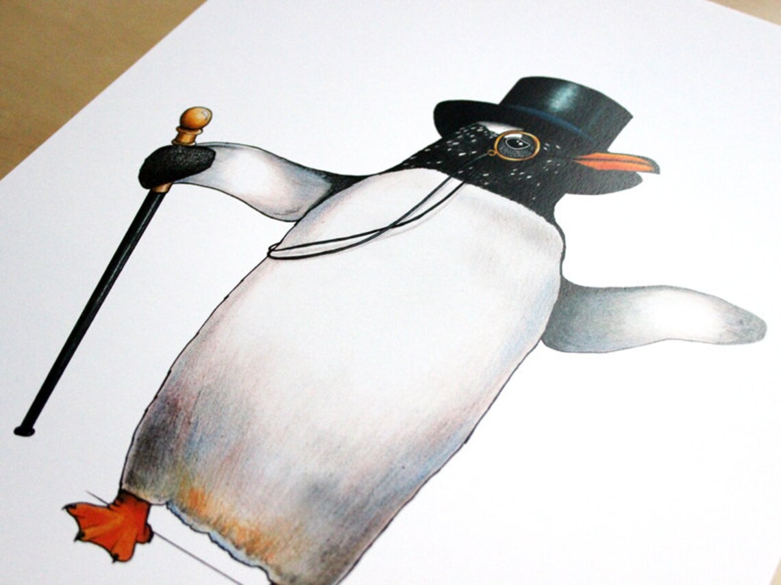 Penguin in a Top Hat: A4 Print - Etsy