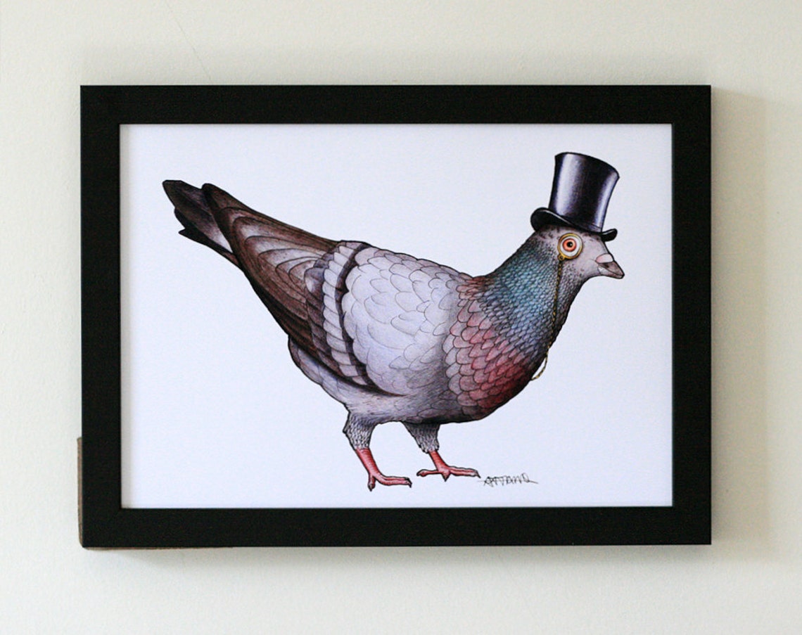 Pigeon in a Top Hat: A4 Print - Etsy