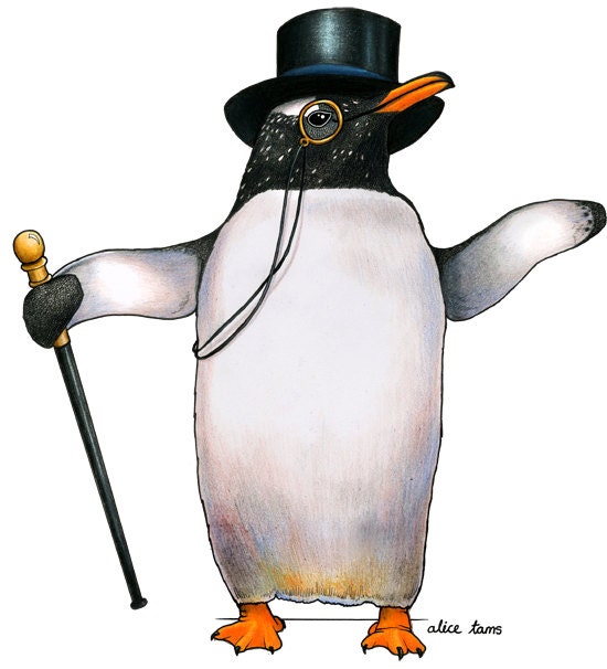 Penguin in a Top Hat - A3 Print - Etsy