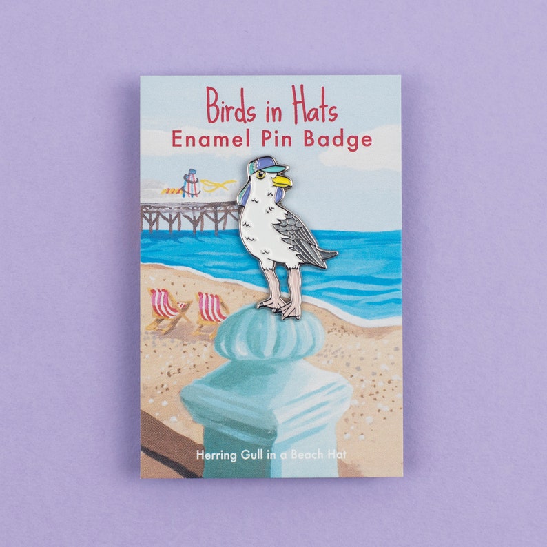 Herring Gull Enamel Pin Badge Birds in Hats Seagull in a Sun - Etsy