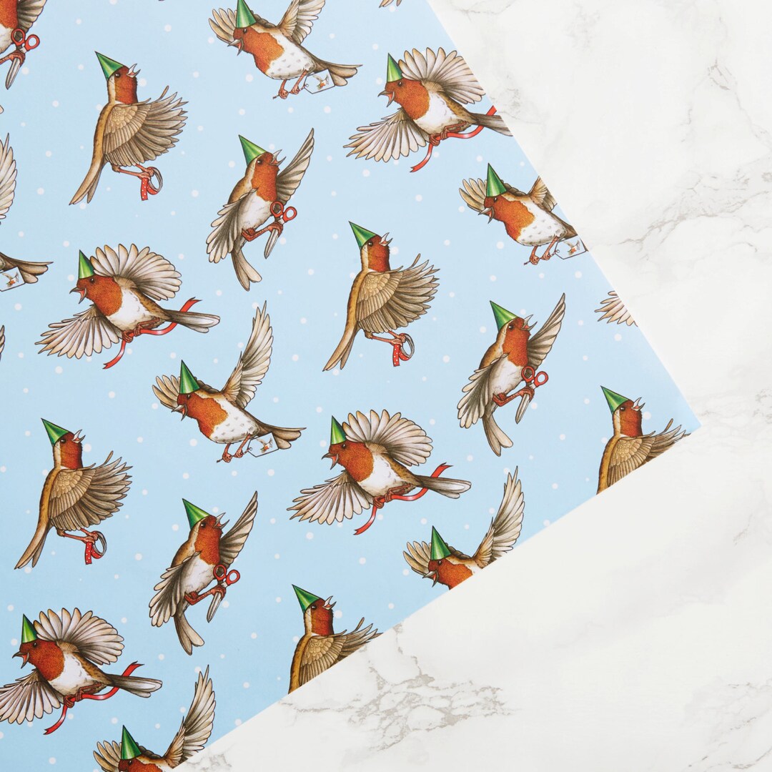 Wrapping Robins Wrapping Paper: Birds in Hats Robins in Party Hats ...