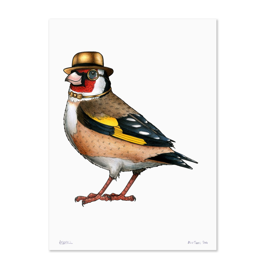 Goldfinch in a Gold Bowler and Bow Tie A3 Print - Etsy