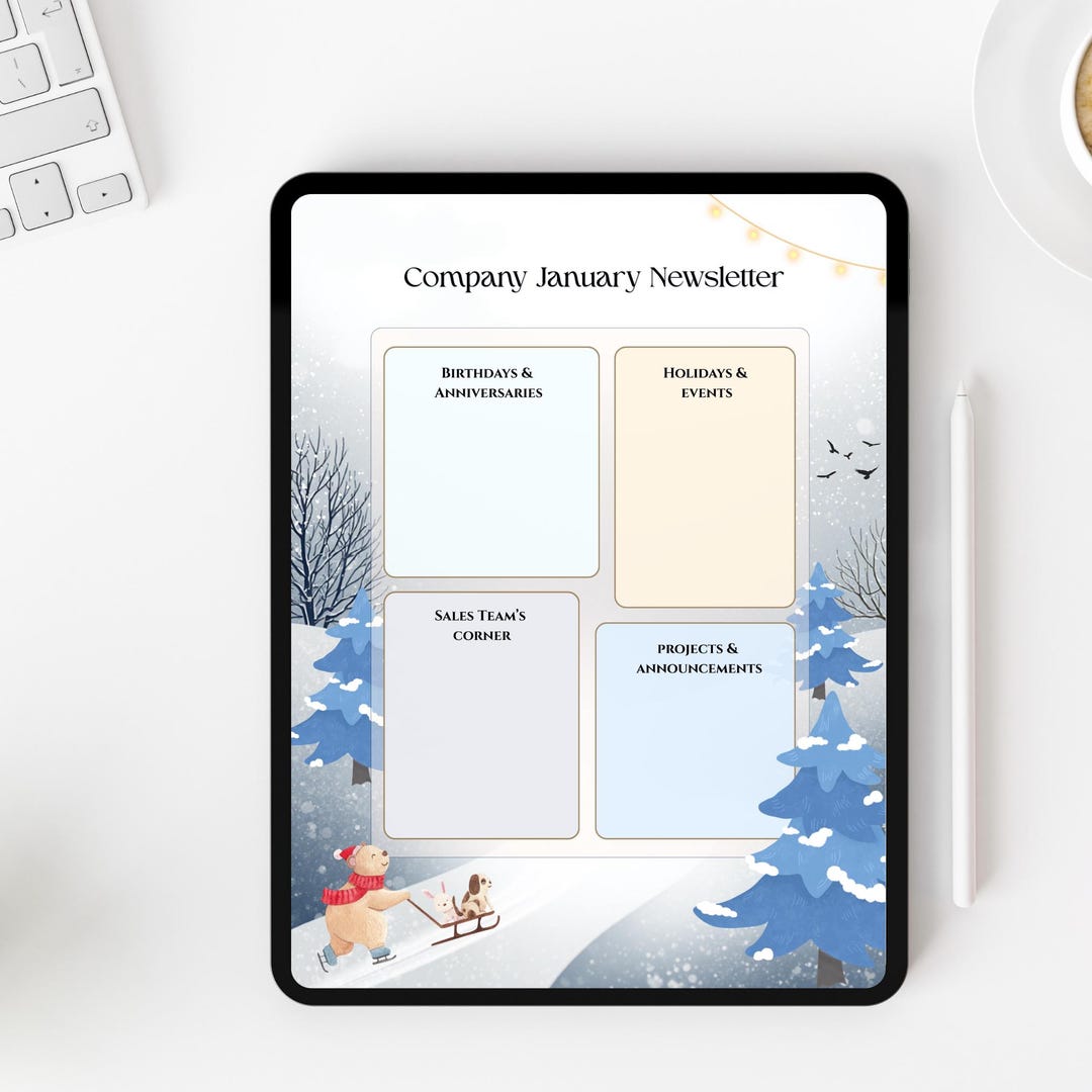 Editable Winter Bear Digital Newsletter Template - Etsy
