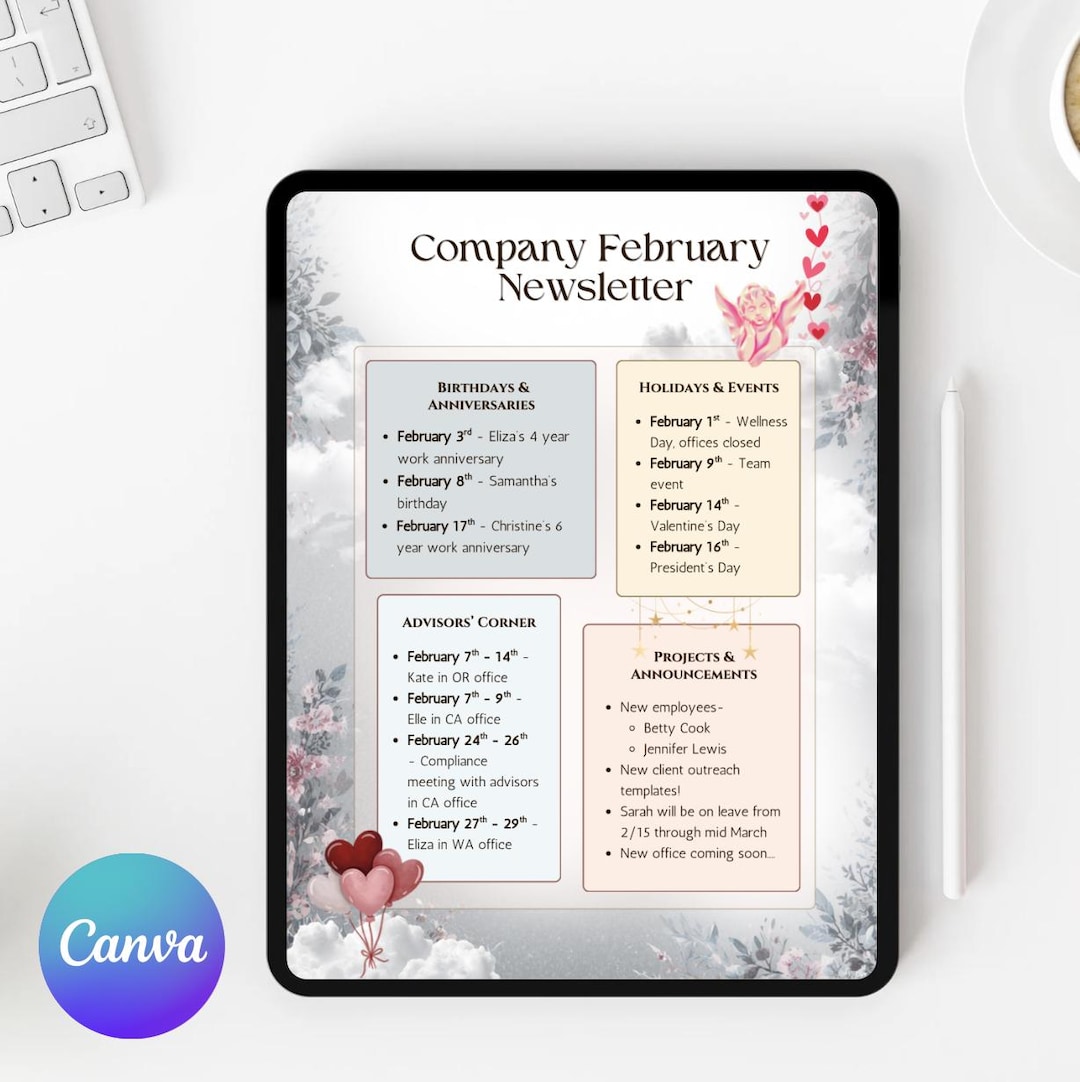 CANVA PRO Cupid Valentine's Day Digital Newsletter Template - Etsy