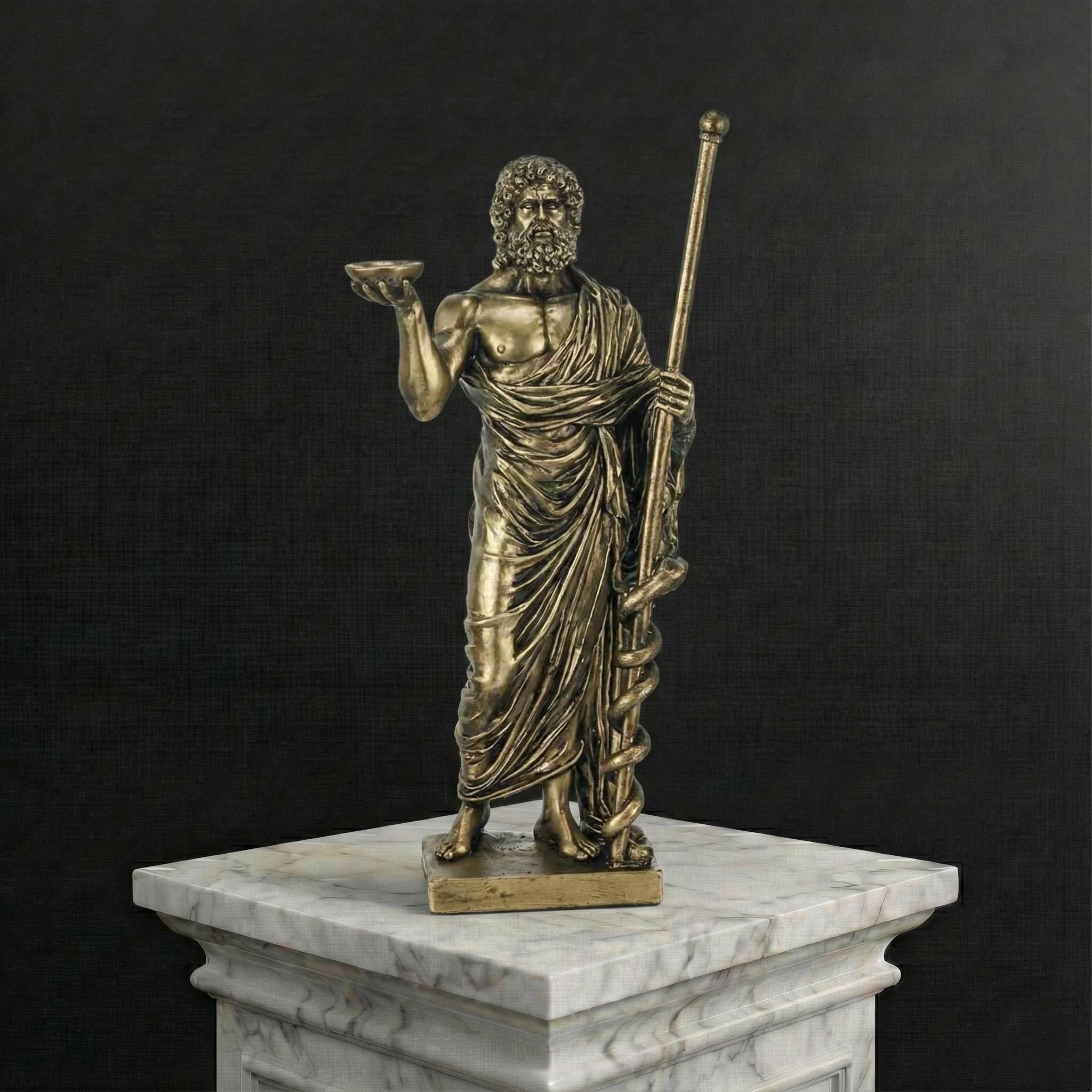 Greek God Asclepius Statue With Rod of Asclepius Symbol – Ancient ...